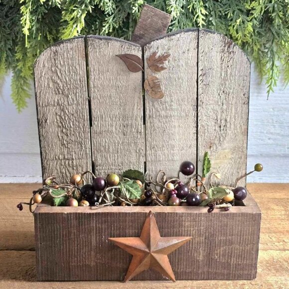 Accents | Rustic Wood Pip Berry Leaf Rusty Metal Star Leaf Box ...